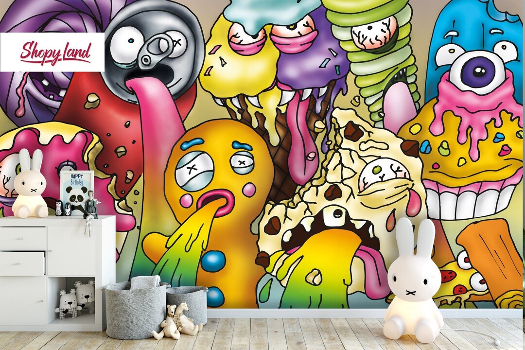 Crazy Candies Peel and Stick Wallpaper, Colorful Wallpaper for Kids ...