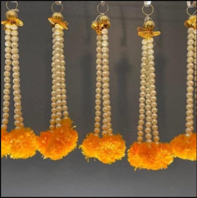 Marigold Flower With Pearl Strings, Set of 2 - Etsy
