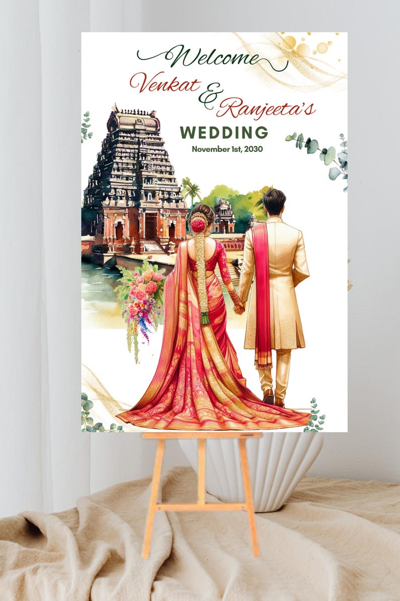 Tamil Wedding Welcome Sign | South Indian Decor Canva Template (digital ...