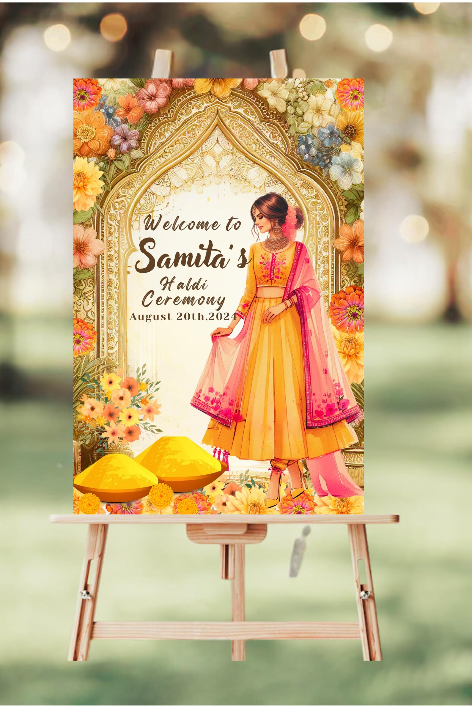 Indian Haldi Welcome Sign, Mehndi Sangeet Poster Canva Template ...