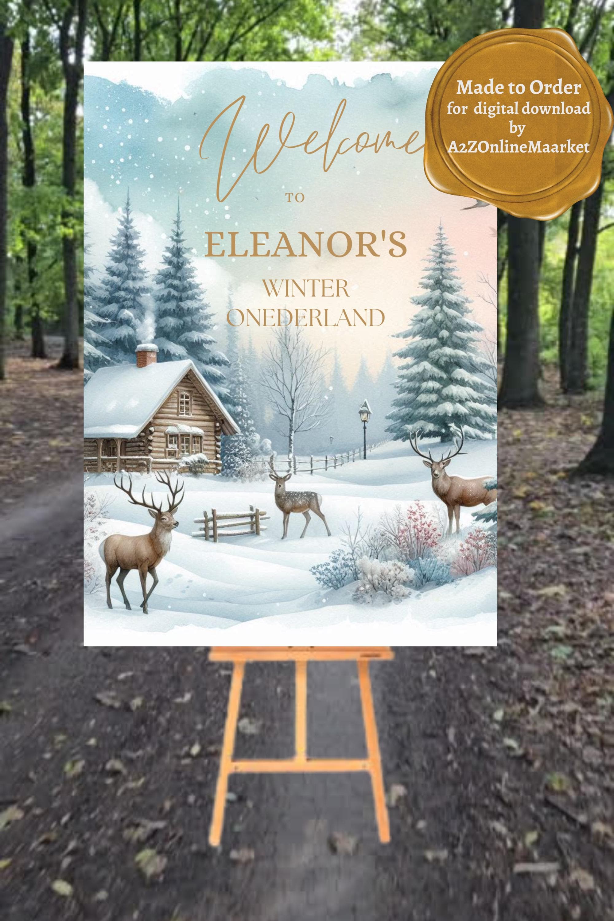 Winter Onederland Welcome Sign Printable, Winter Deer Woodland 1st ...
