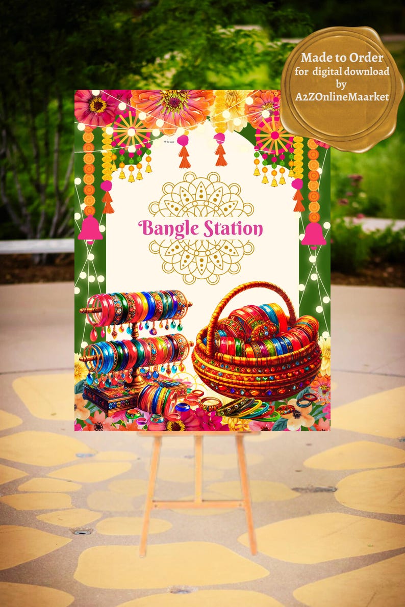Mehndi Bangle Station Sign, Haldi Decor Canva Template (digital ...