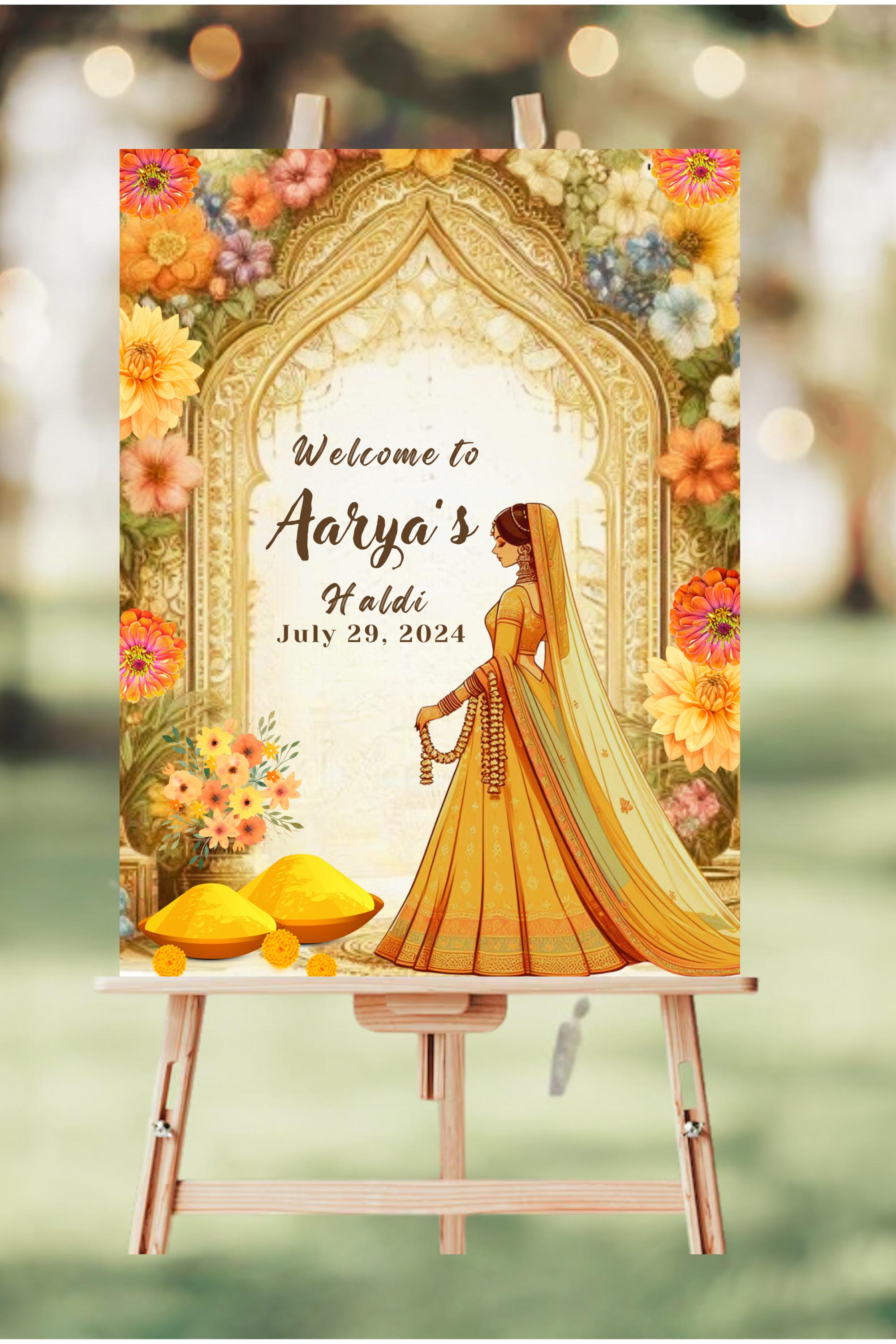 Indian Haldi Welcome Sign, Mehndi Sangeet Poster Canva Template ...