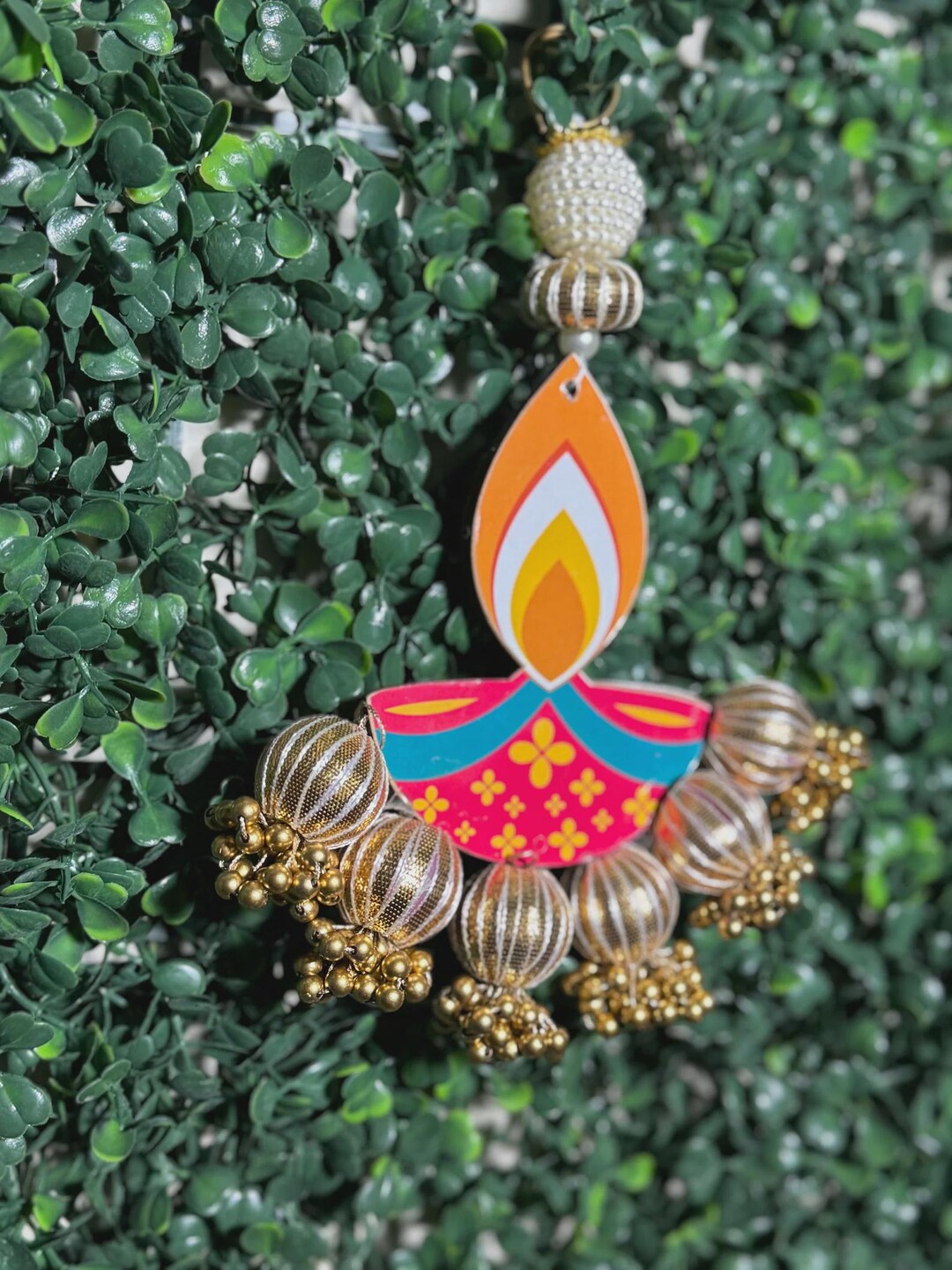 Diwali Diya Hanging Decor: Indian Pooja Backdrop, Wooden Deepak (set of ...