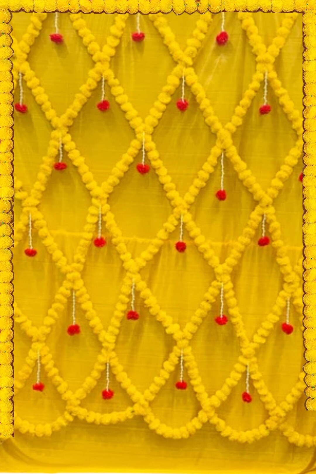 8X8 Feet Artificial Marigold Flower Net Backdrop Decoration Indian ...