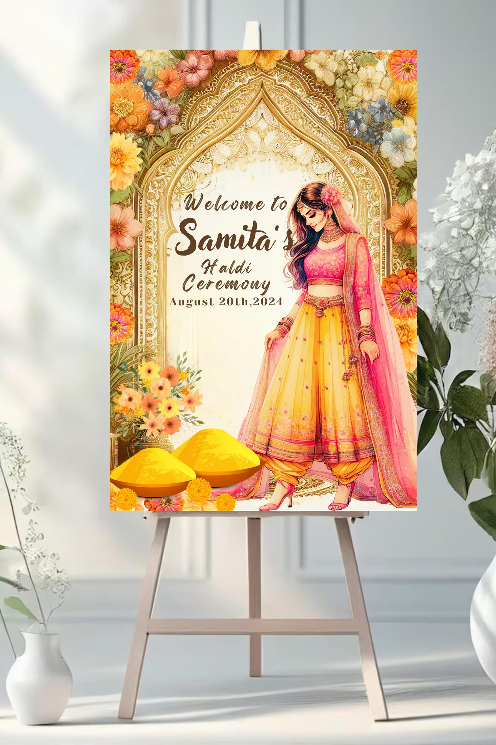 Indian Haldi Welcome Sign, Mehndi Sangeet Poster Canva Template ...