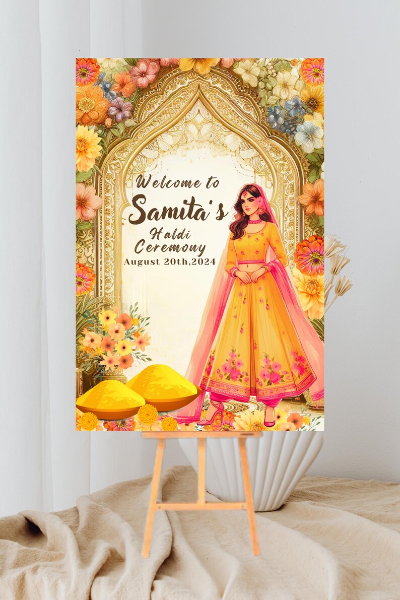 Indian Haldi Welcome Sign, Mehndi Sangeet Poster Canva Template ...