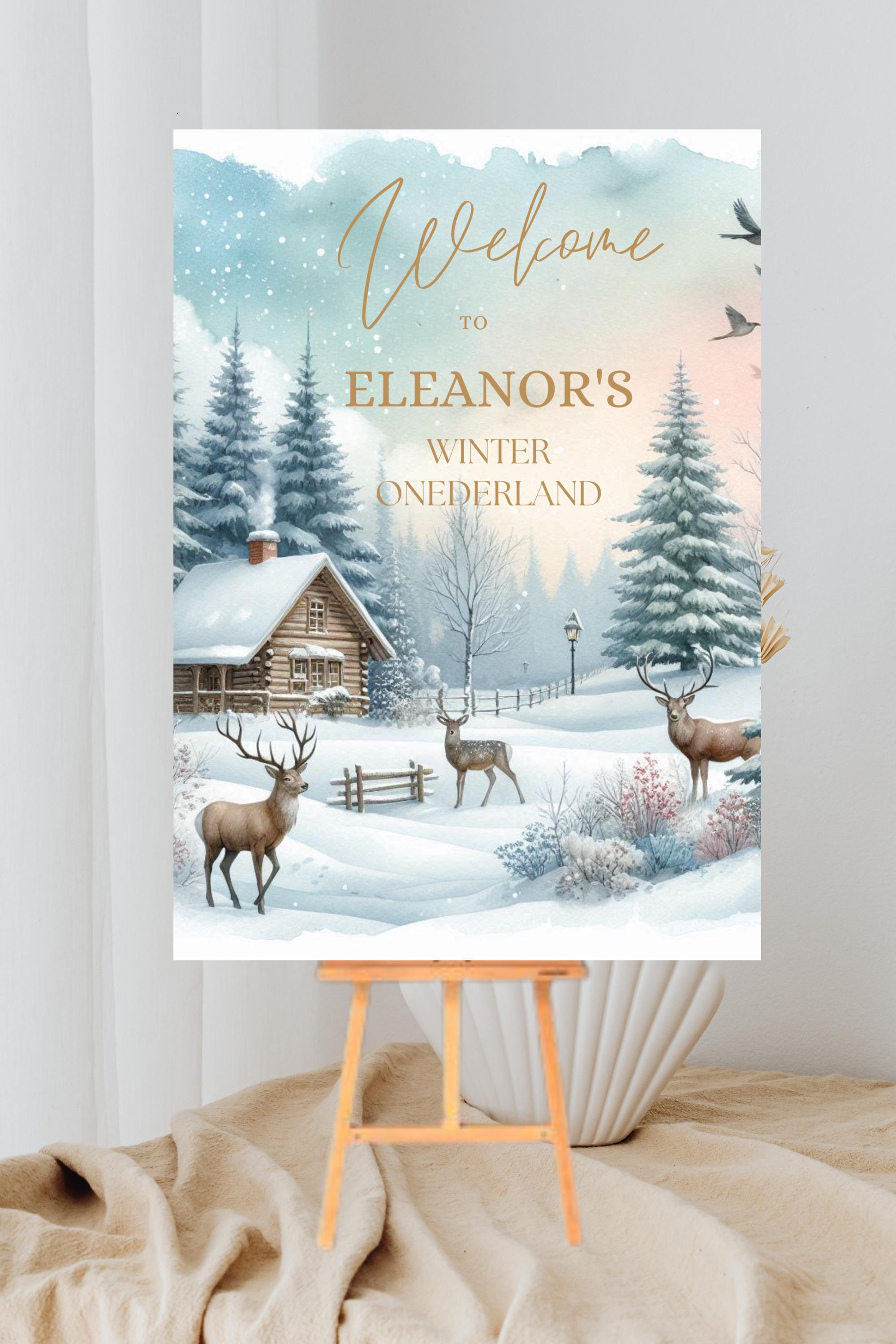Winter Onederland Welcome Sign Printable, Winter Deer Woodland 1st ...