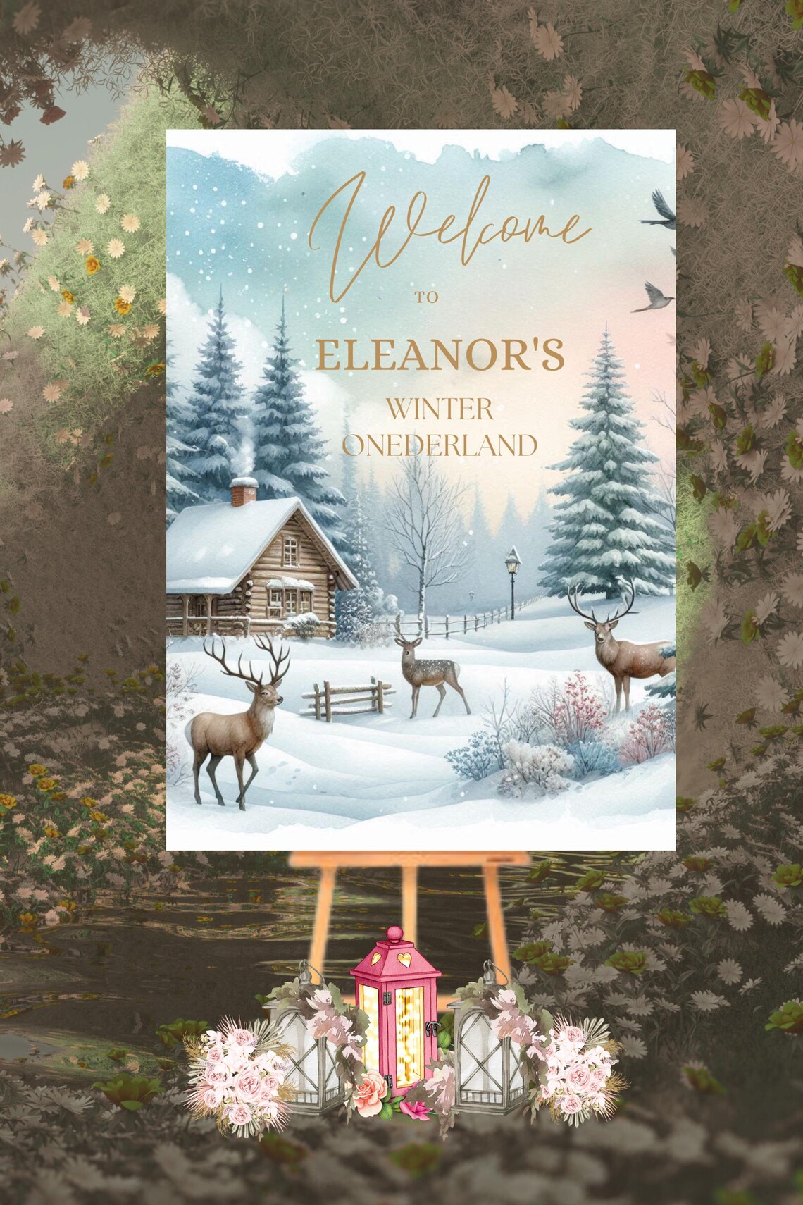 Winter Onederland Welcome Sign Printable, Winter Deer Woodland 1st ...