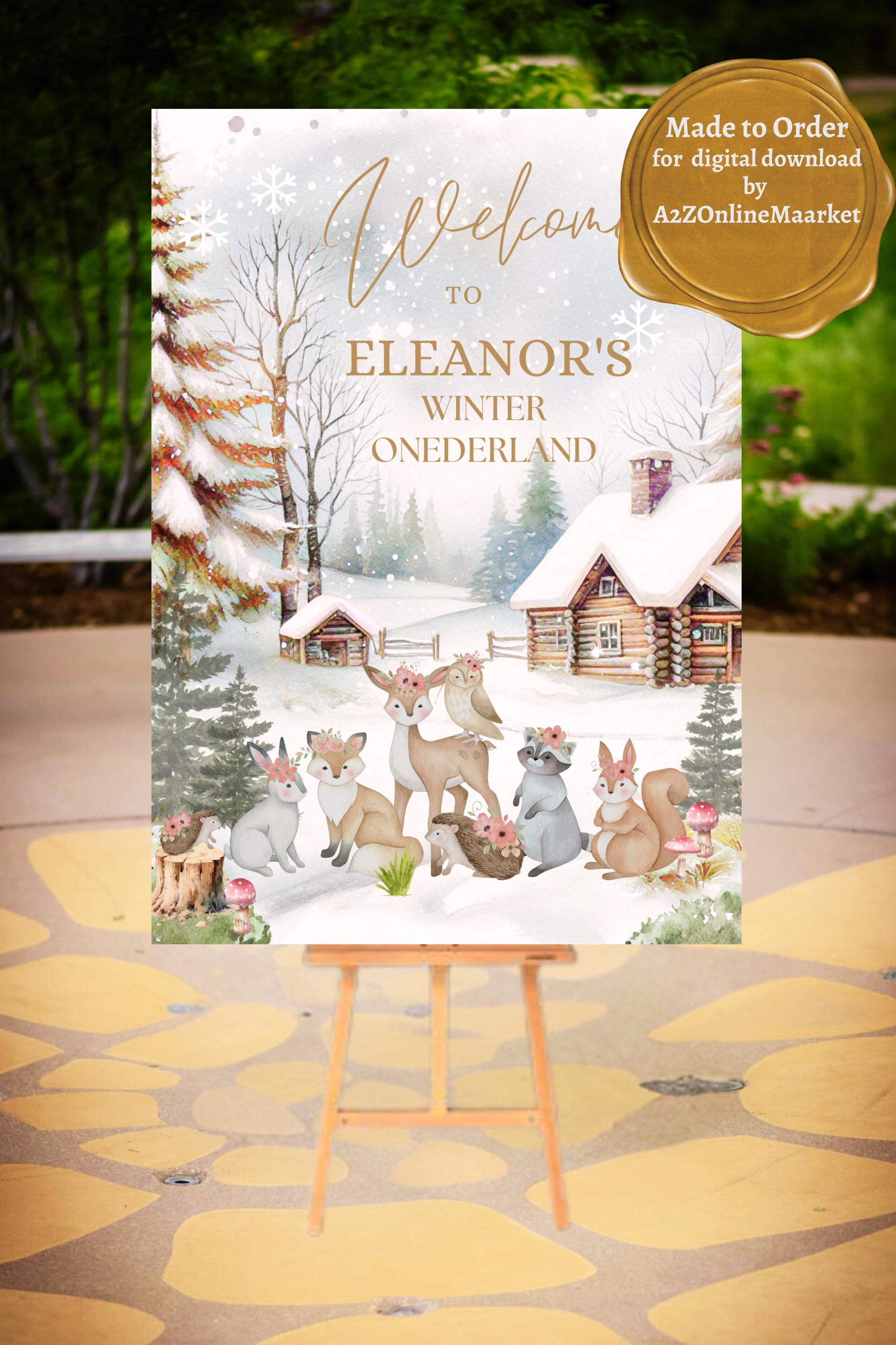 EDITABLE Woodland Winter Welcome Sign Woodland Girl Birthday Party Poster Winter Wonderland ...