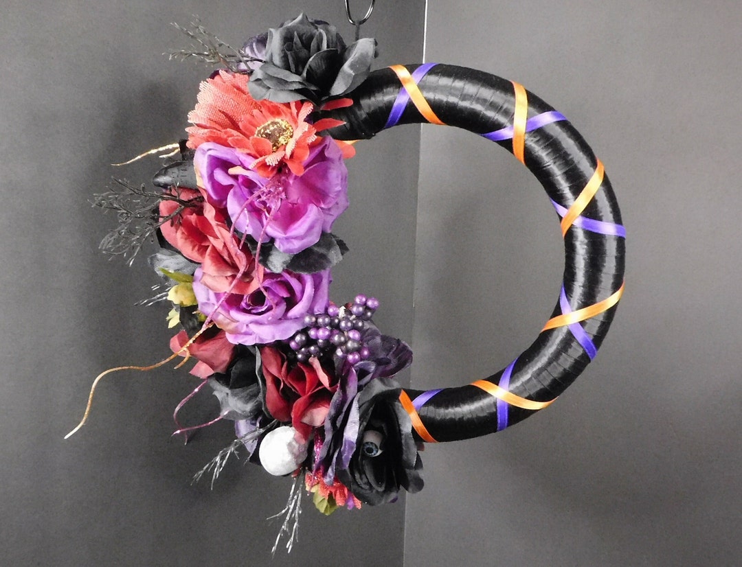 Original Handmade "blooming Gaze" Spooky Eye Skull Floral Ribbon Wreath ...
