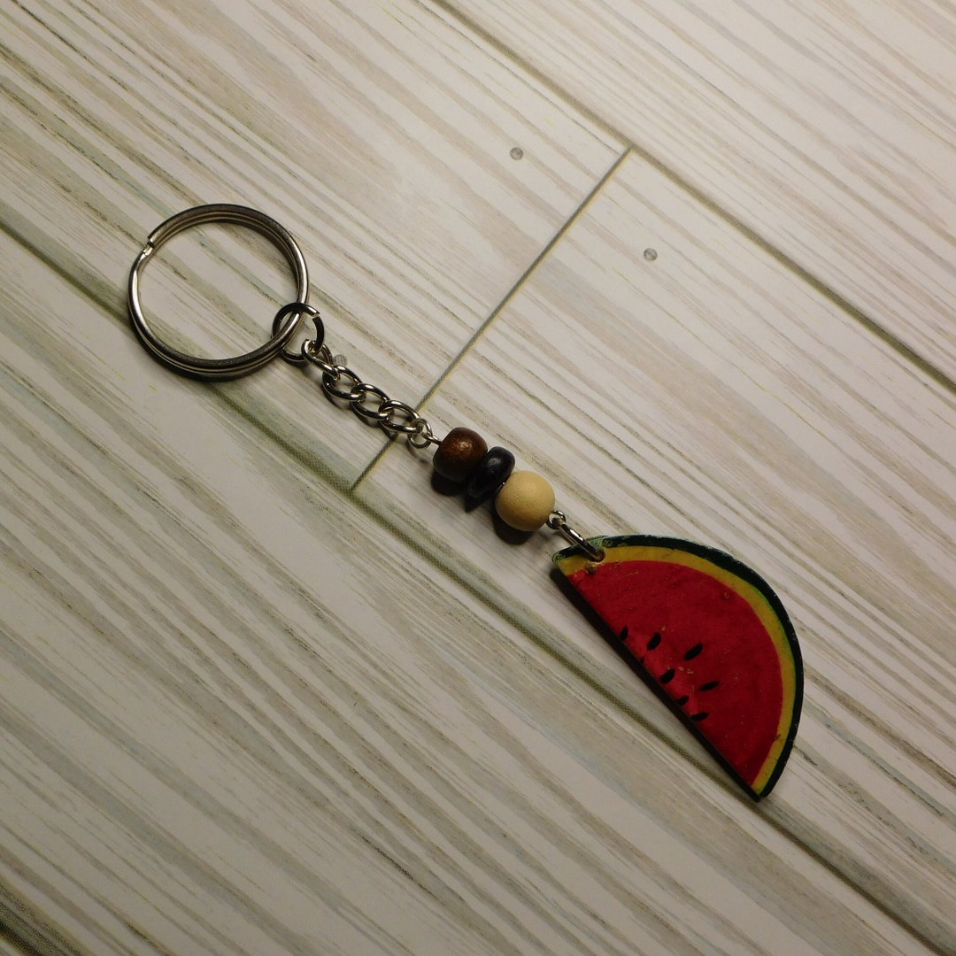Upcycled Wooden Watermelon Slice Charm Keychain Car Ornament Original ...