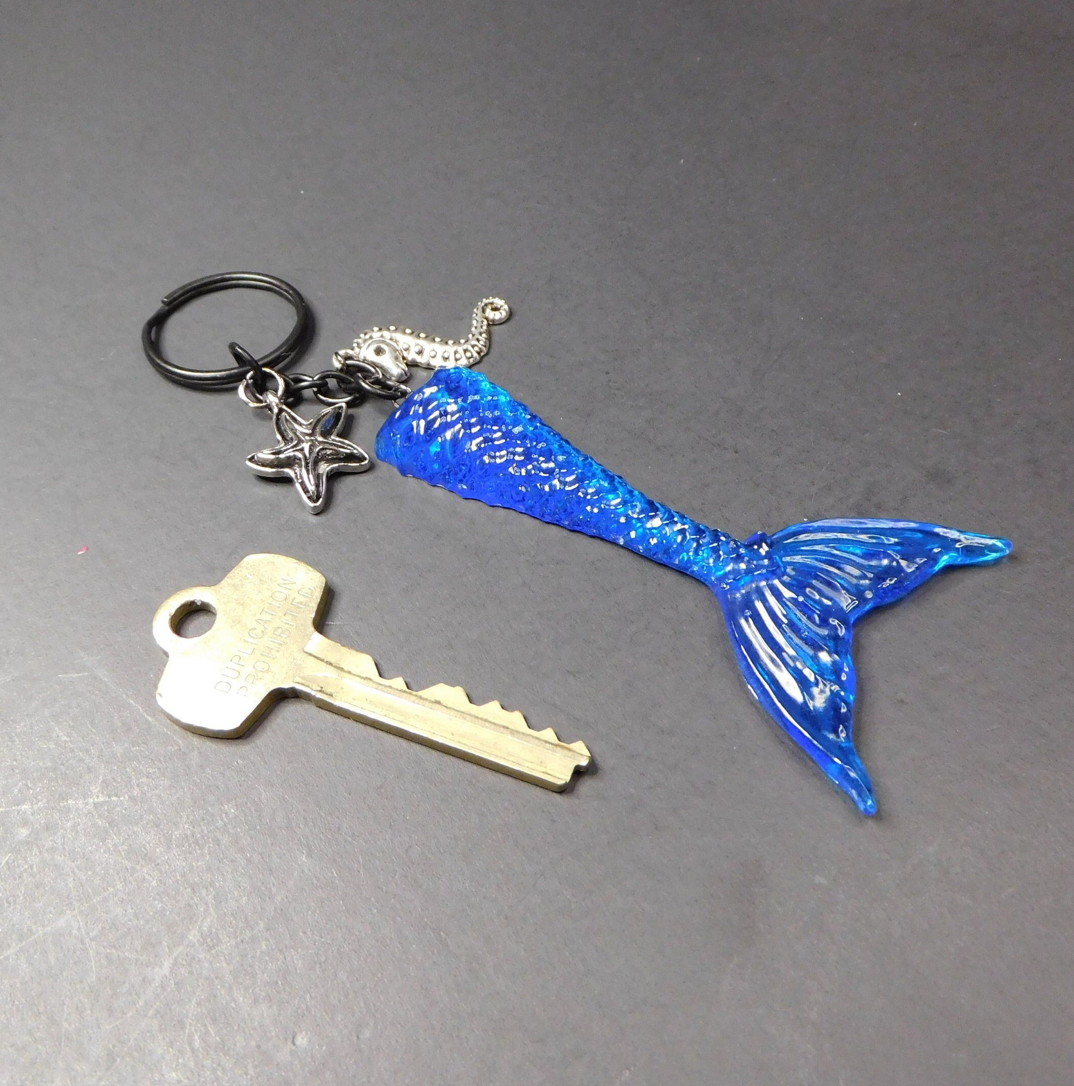Epoxy Resin Blue Mermaid Tail Keychain Car Ornament Original ...