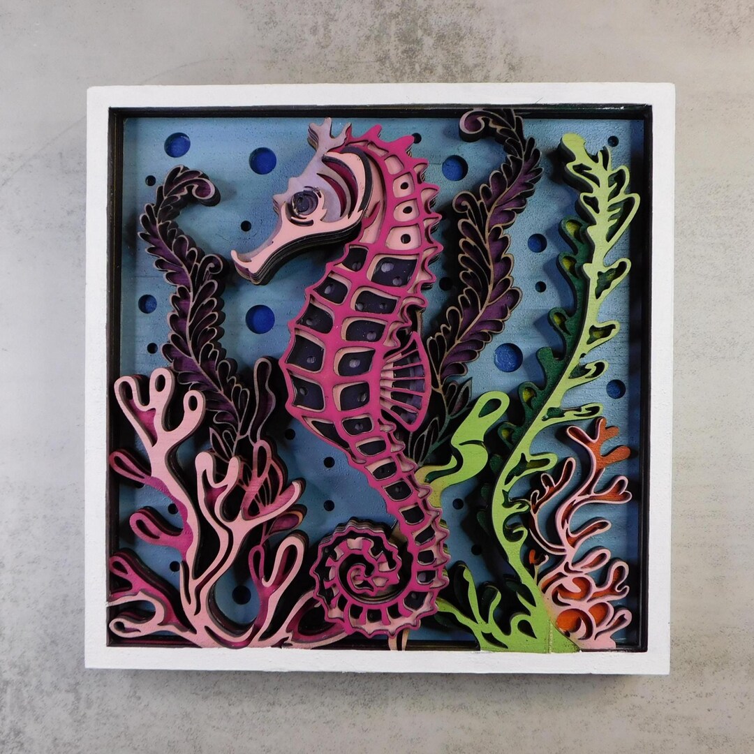 Seahorse Shadow Box Laser Engraved Original "aquatic Dream" Tropical ...