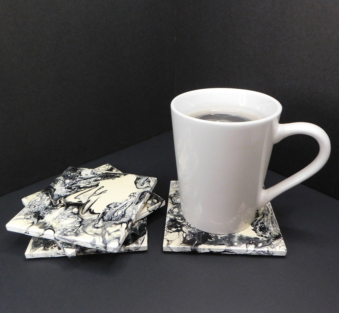 Ceramic Tile Coaster Gift Set (4pc) Original Hand Painted Acrylic Fluid ...