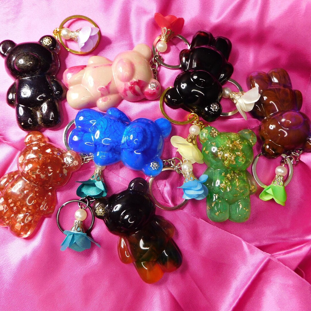Epoxy Resin Teddy Bear Charm Keychain Car Ornament Original Handcrafted ...