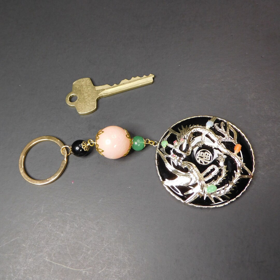 Large Round Phoenix Dragon Silhouette Charm Keychain Car Ornament ...