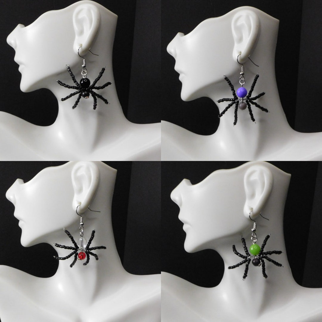 Original Handcrafted Wire Bead Spider Dangle Earrings (2 Pc) Jewelry Halloween Samhain Accessory ...