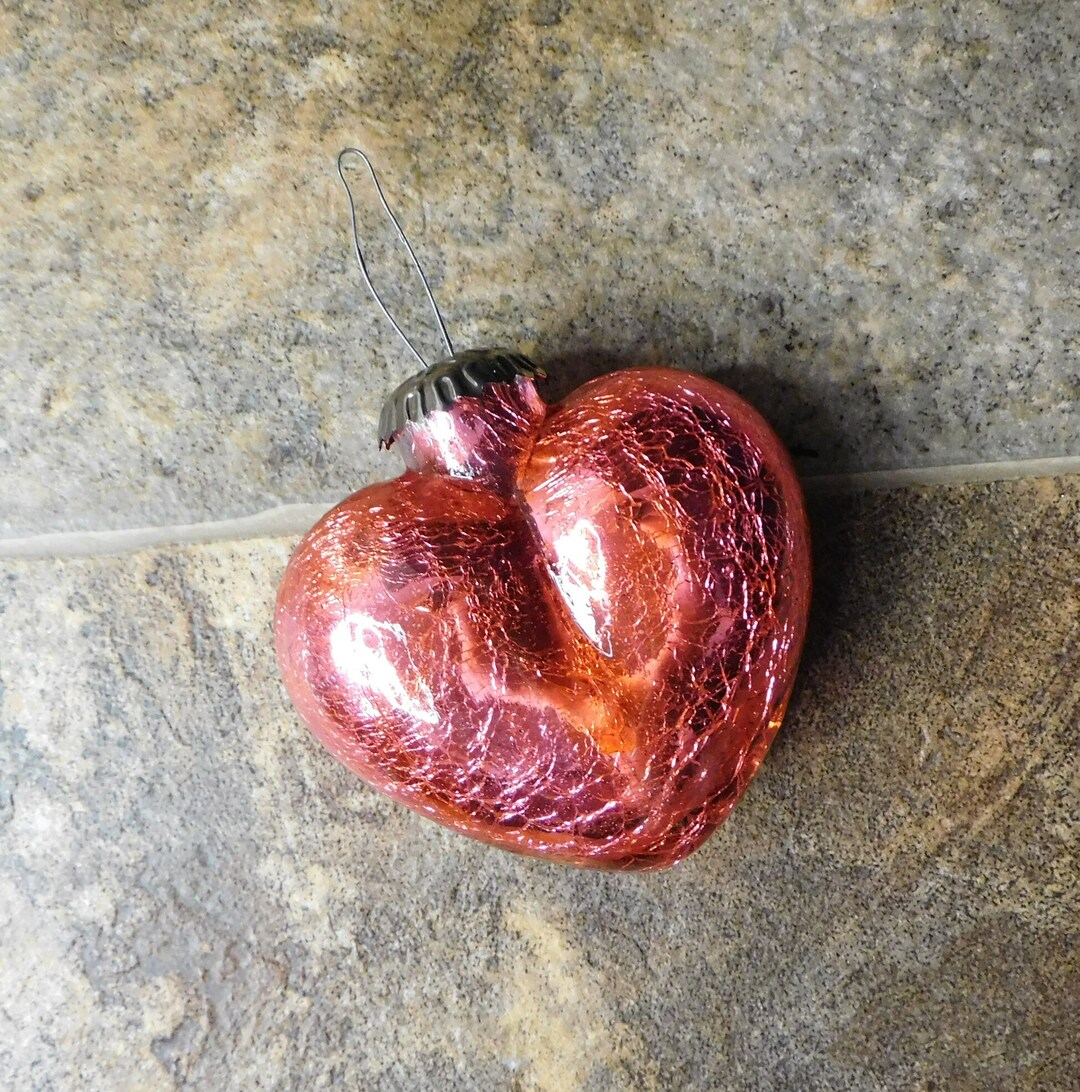 Upcycled Hand Painted Glass Heart Hanging Ornament Romantic Valentine ...