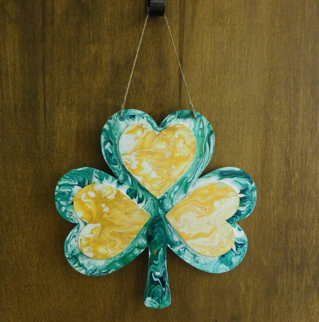 Fluid Art Paint Pour 11x11 Inch Wooden Clover Hand Painted Original ...