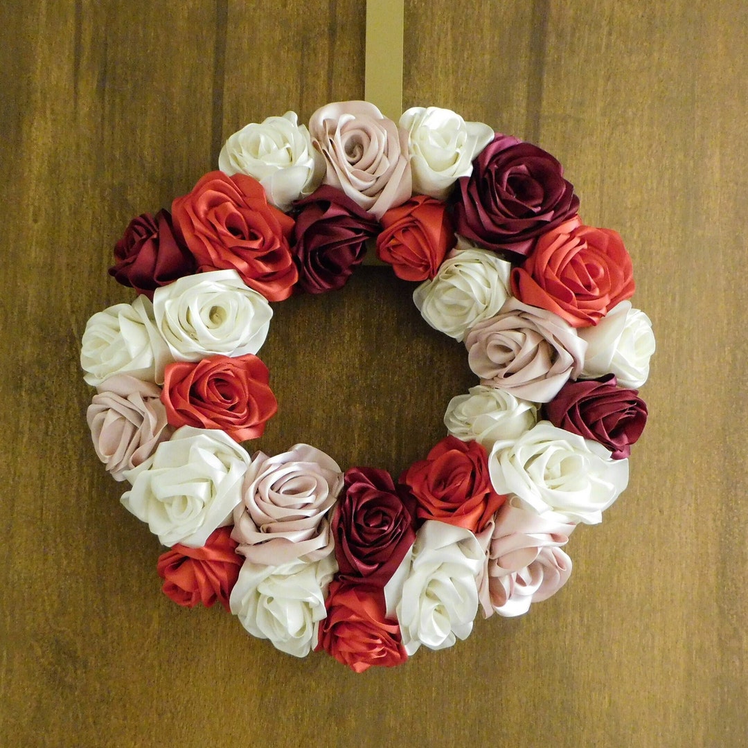 Floral Ribbon Wreath Original Handmade "satin Petals" Romantic Rose ...