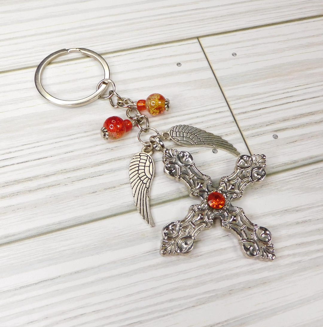 Gothic Metal Cross Keychain Car Ornament Original Handcrafted "winged ...