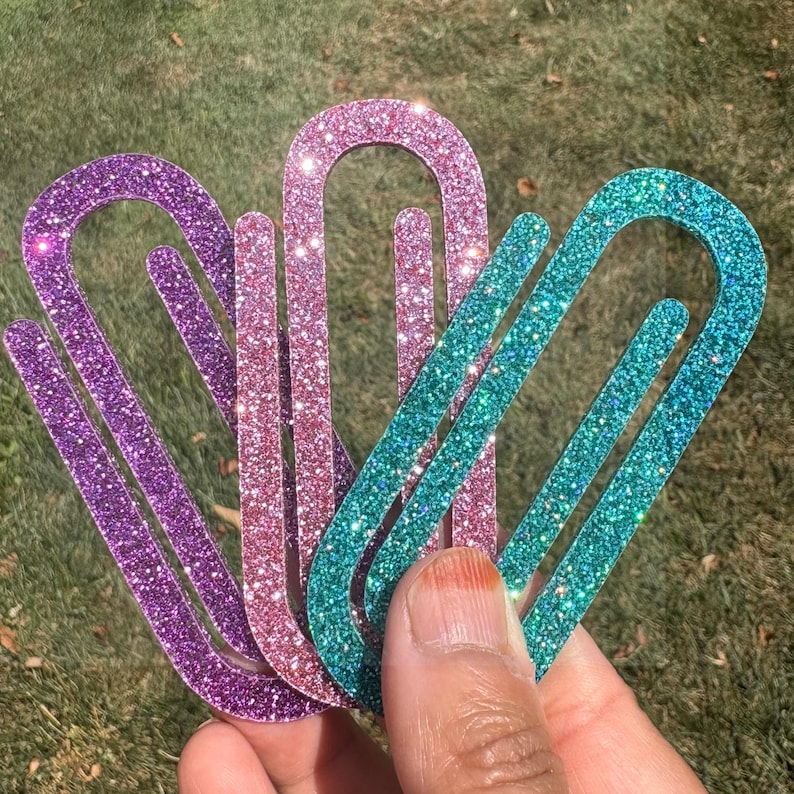 Glitter Acrylic Jumbo Paperclip Bookmark: Laser Cut Planner Clip - Etsy