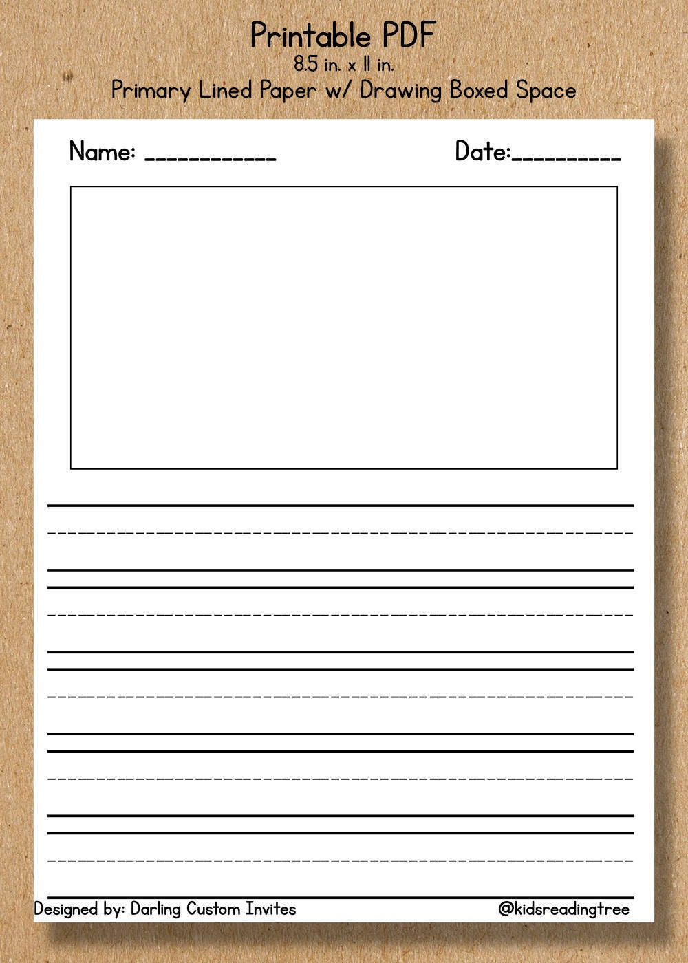 Lined Paper For Kids With Drawing Box