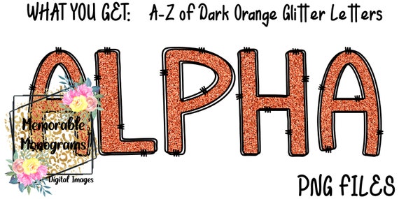 Dark Orange Glitter Alpha Doodle Letters Uppercase | Etsy