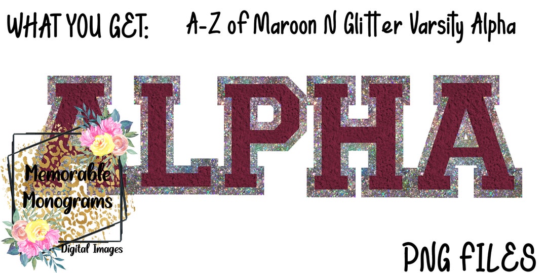 Maroon N Glitter, Varsity, Alpha, Doodle Letters, Uppercase ...