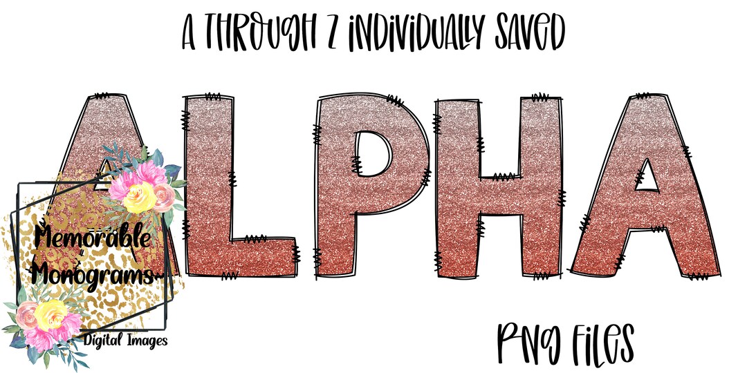 Orange Ombre', Glitter, Alpha, Doodle Letters, Uppercase, Sublimation ...
