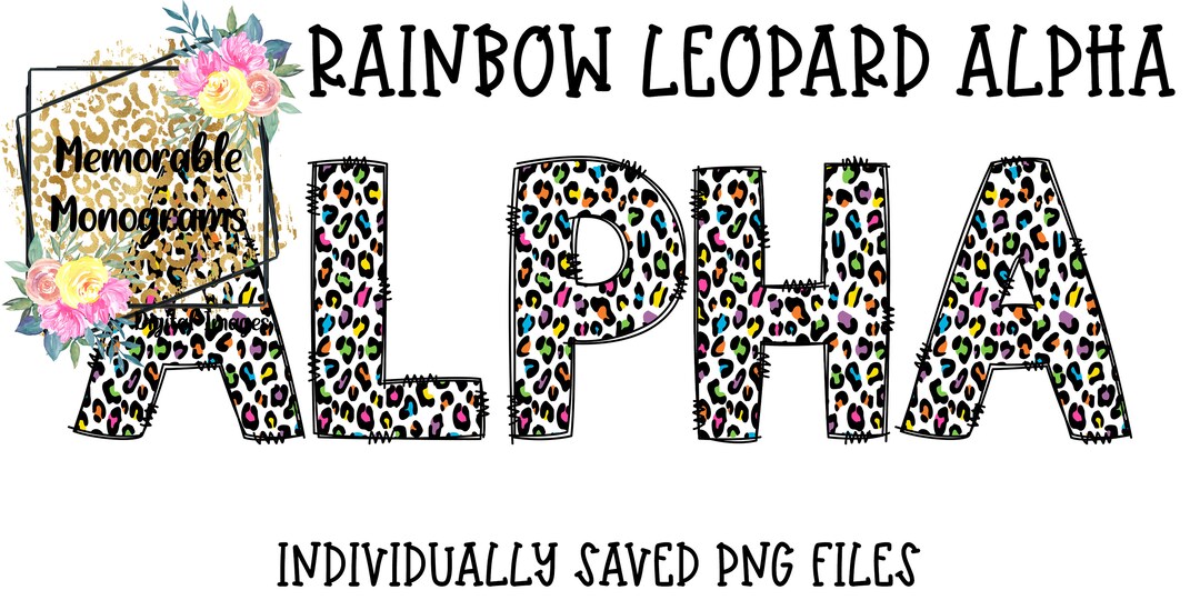 Rainbow Leopard Alpha, Doodle Letters, Uppercase, Sublimation, Digital ...
