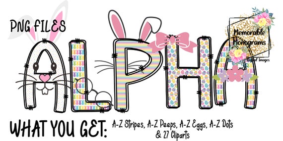 Easter Peep Alpha & Clipart Doodle Letters Uppercase | Etsy