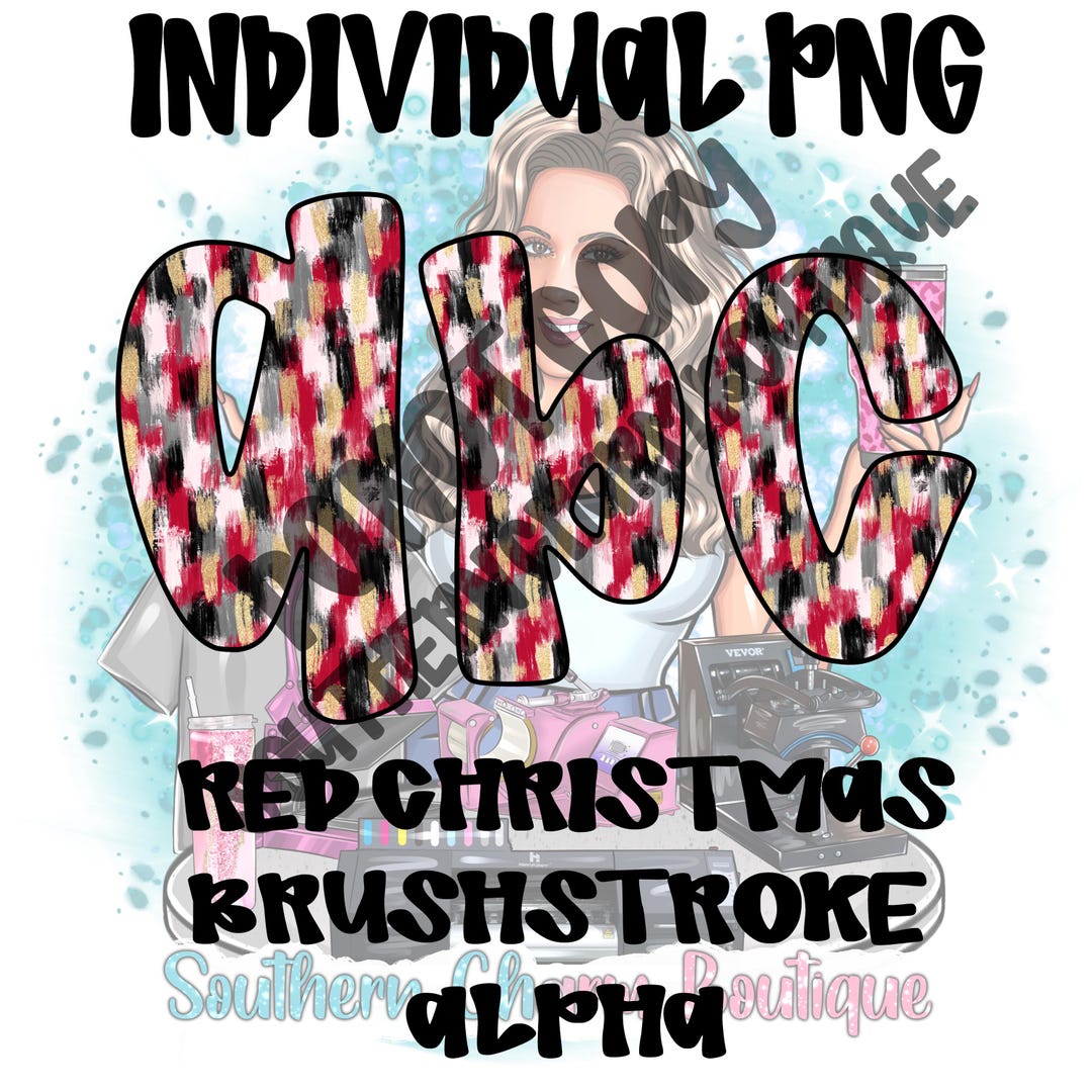 Red, Brushstroke, Glitter, Alpha, Doodle Letters, Sublimation, Digital ...
