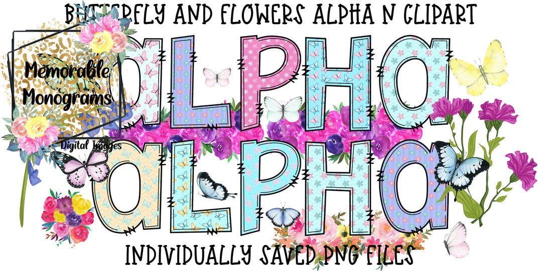 Butterfly, Flowers, Alpha & Clipart, Doodle Letters, Uppercase ...