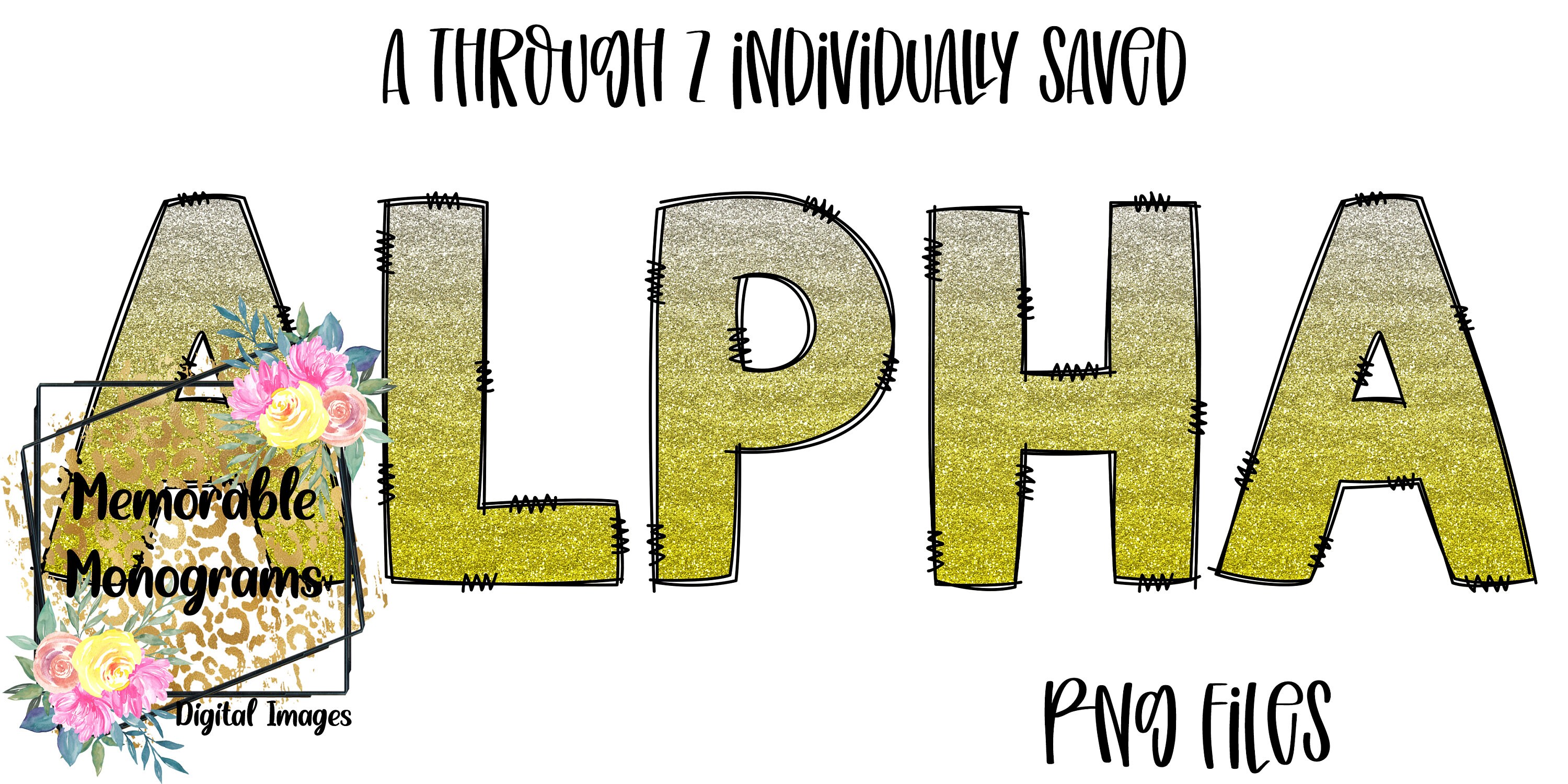 Yellow Ombre' Glitter Alpha Doodle Letters Uppercase - Etsy