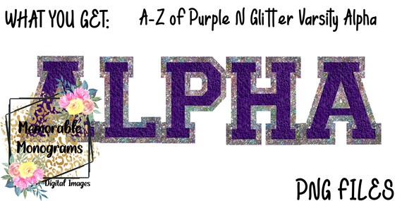 Purple N Glitter Varsity Alpha Doodle Letters Uppercase | Etsy