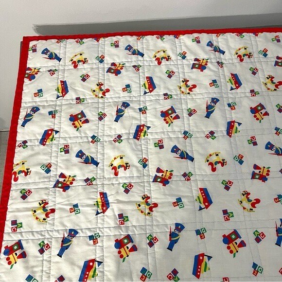 Vintage Handmade Quilted Toy Pattern Baby Blanket Throw Multicolored ...