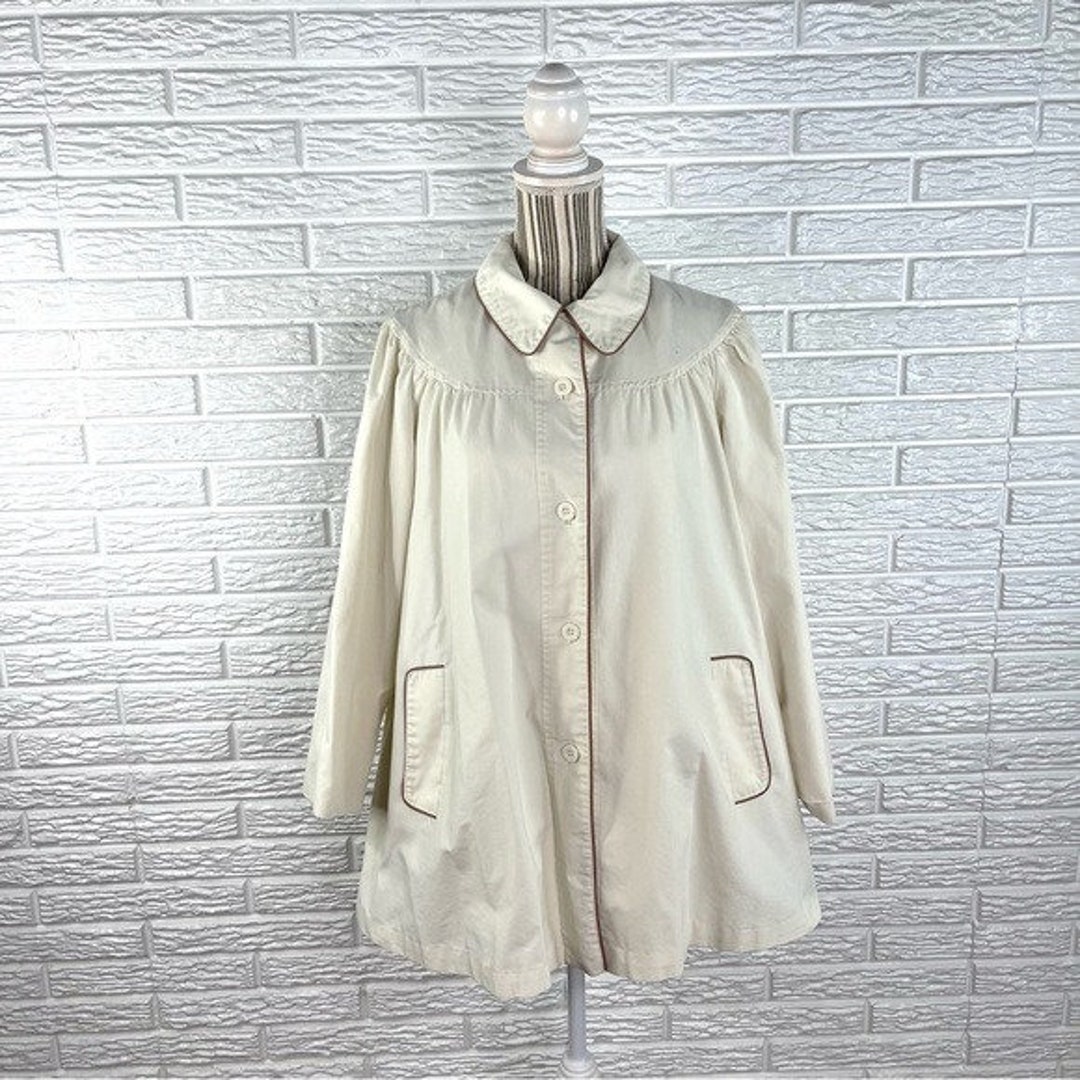Vintage Rain or Shine Short Swing Coat Cream Colored Brown Trim Size ...