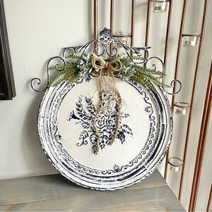 Eclectic Revival Upcycled Large Wrought Iron Wall Hanging White Twine ...