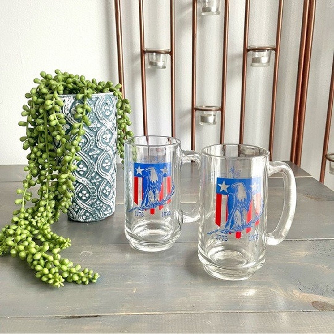 Vintage 1976 Patriotic Eagle and Flag Beer Stein Glasses Set of Two ...