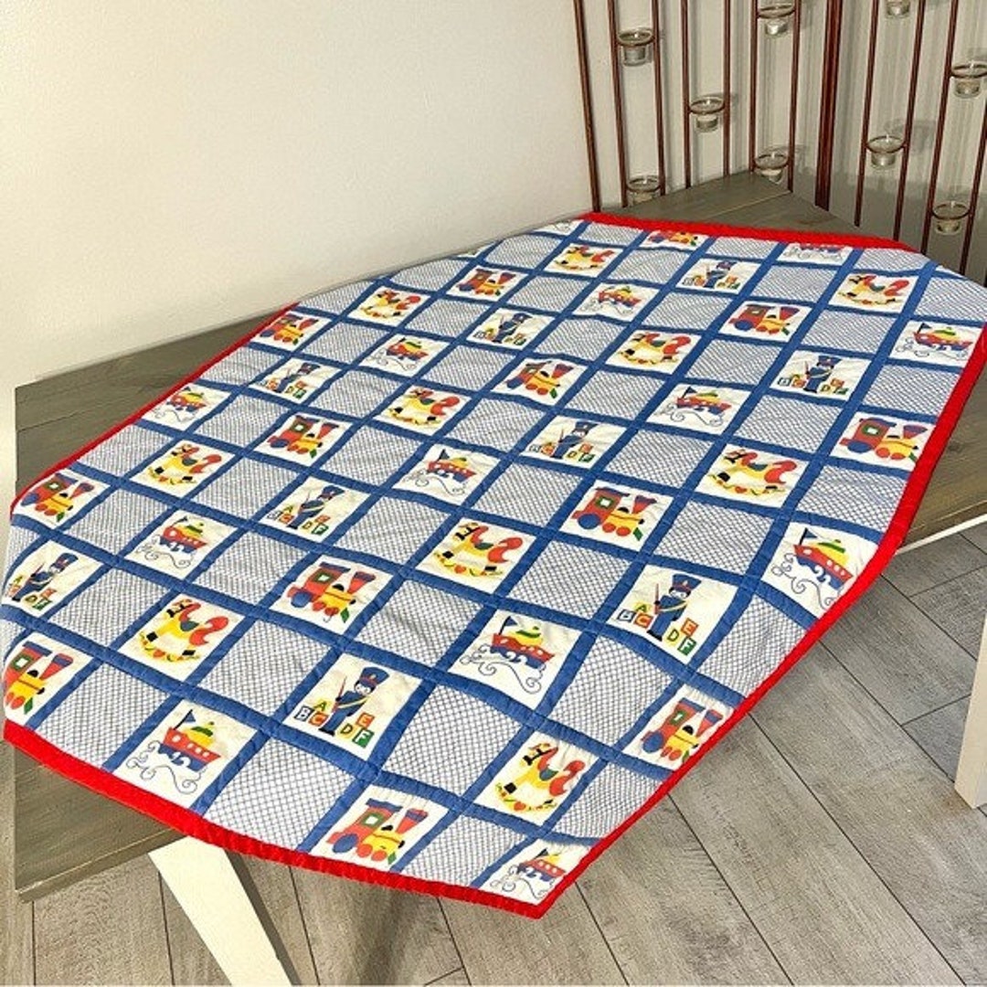 Vintage Handmade Quilted Toy Pattern Baby Blanket Throw Multicolored ...