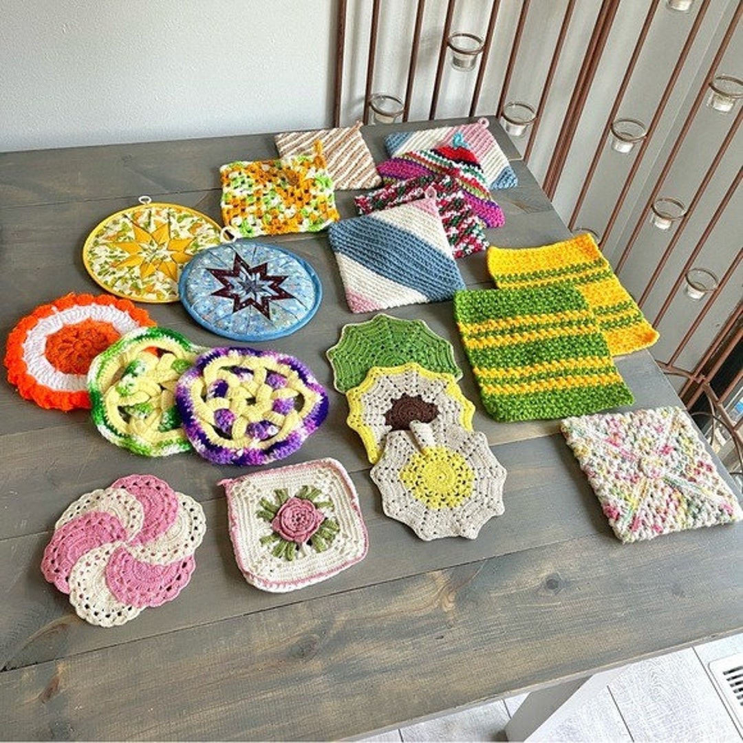 Vintage Trivets Multicolored Crocheted Hand Knit Quilted Bundle Lot of ...