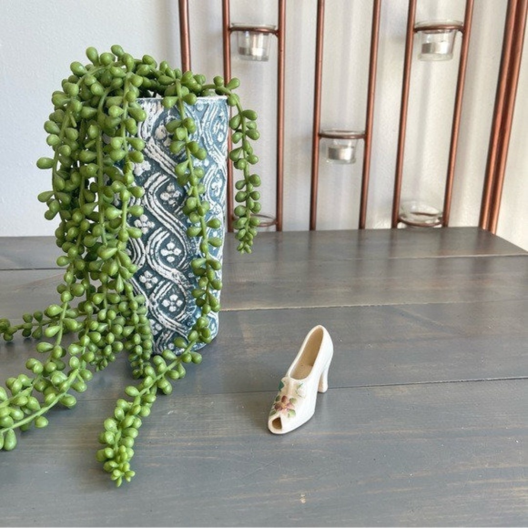 Vtg Miniature Victorian Style Ceramic Open Toe High Heel Floral Accents ...