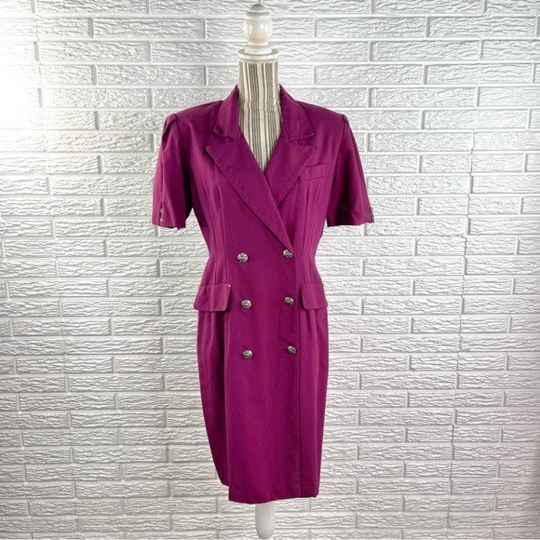 Vintage Jessica Cole Magenta Collared Double Breasted Midi Dress Size ...