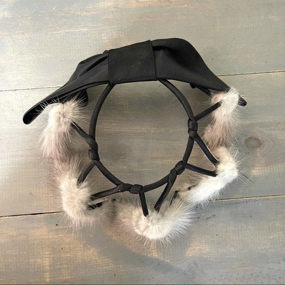 Vtg Grey Genuine Fur Capulet Hat Black Satin Bow - Etsy