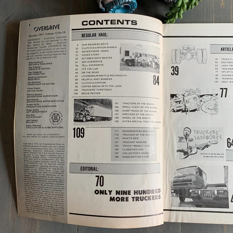 1973 October Overdrive Vintage Trucker Magazine Semi Truck Big Rig ...