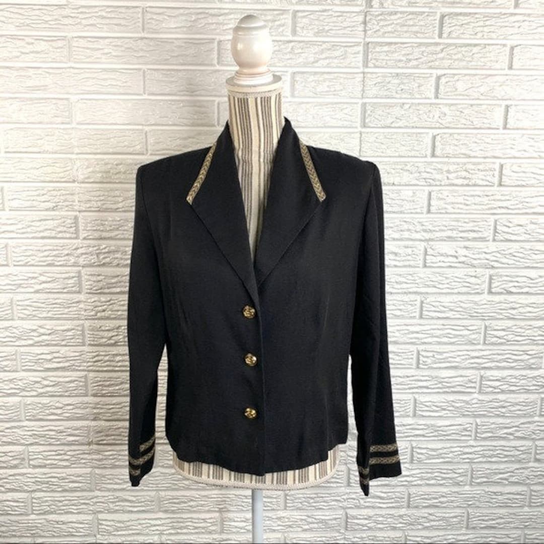 Vintage Black Jacket With Gold Trim & Buttons - Etsy