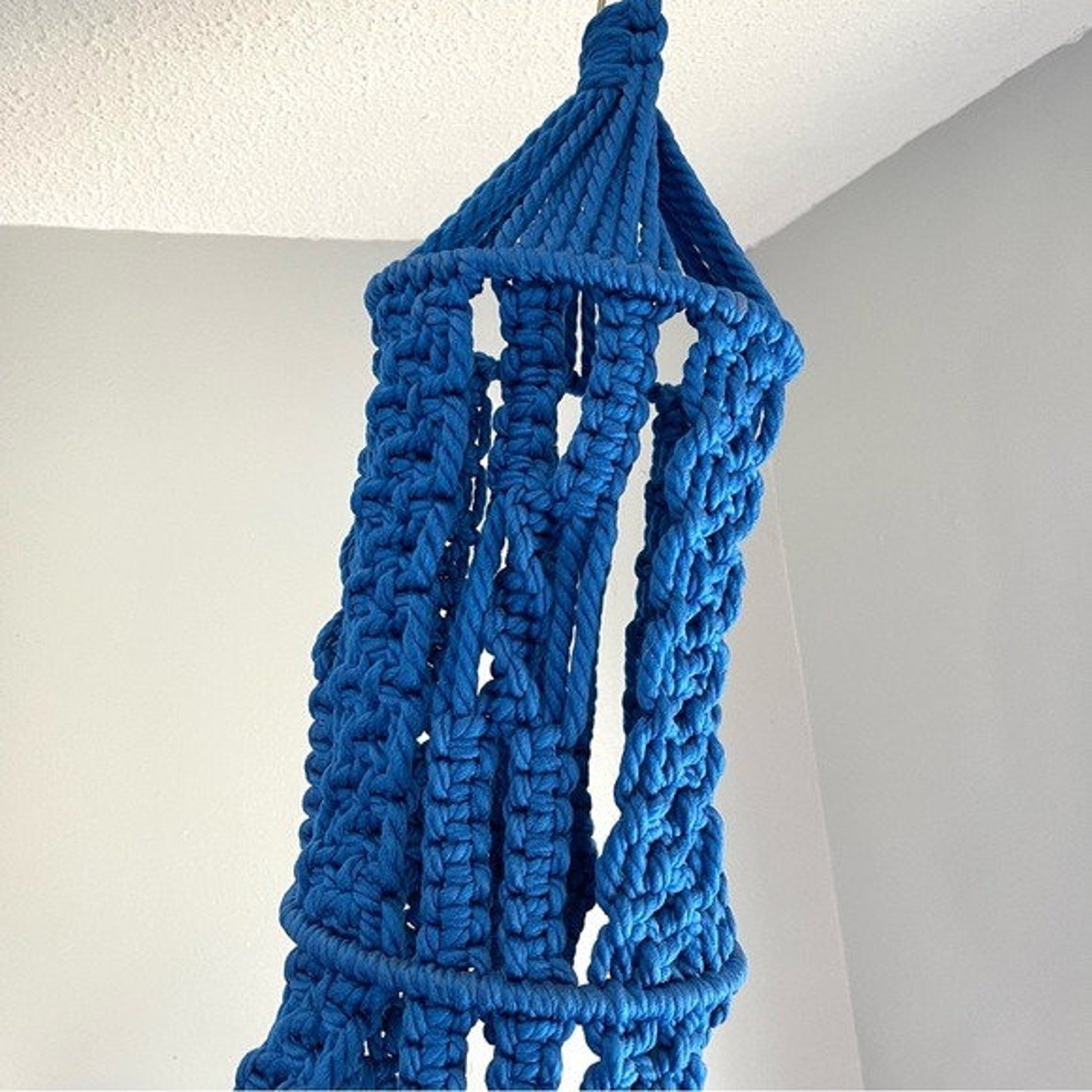 Vtg 70s Handmade 6ft Macrame Crochet Plant Hanger Royal Blue - Etsy