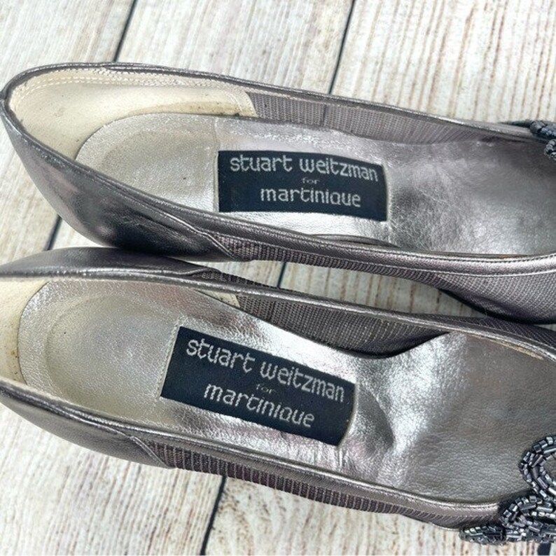 Vintage Stuart Weitzman for Martinique Silver Leather Beaded Heels Size ...